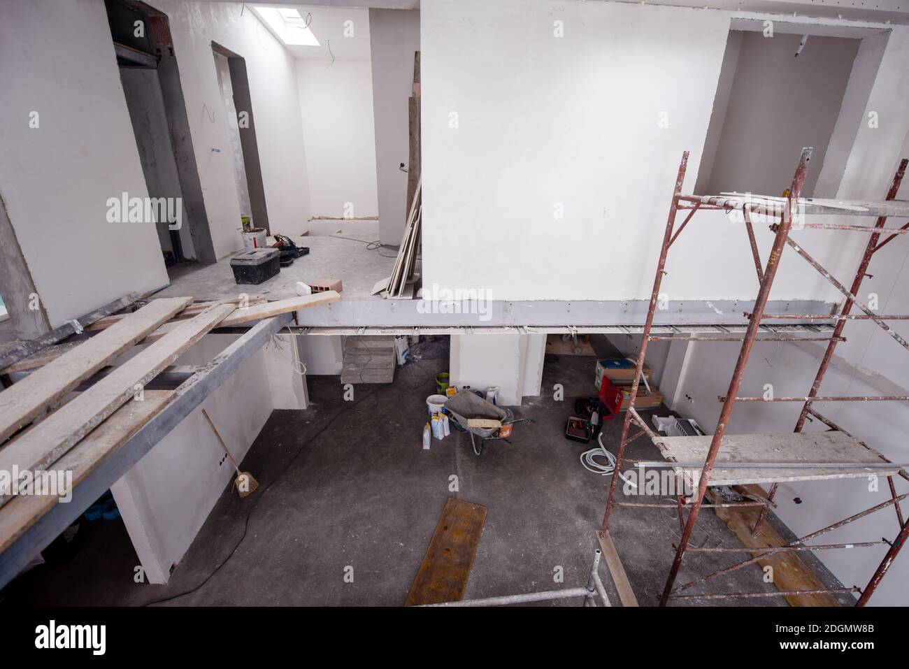 Interior of construction site with scaffolding Stock Photo - Alamy