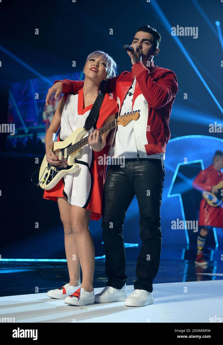 JinJoo Lee and Joe Jonas of DNCE on stage at the BBC Radio 1 Teen ...