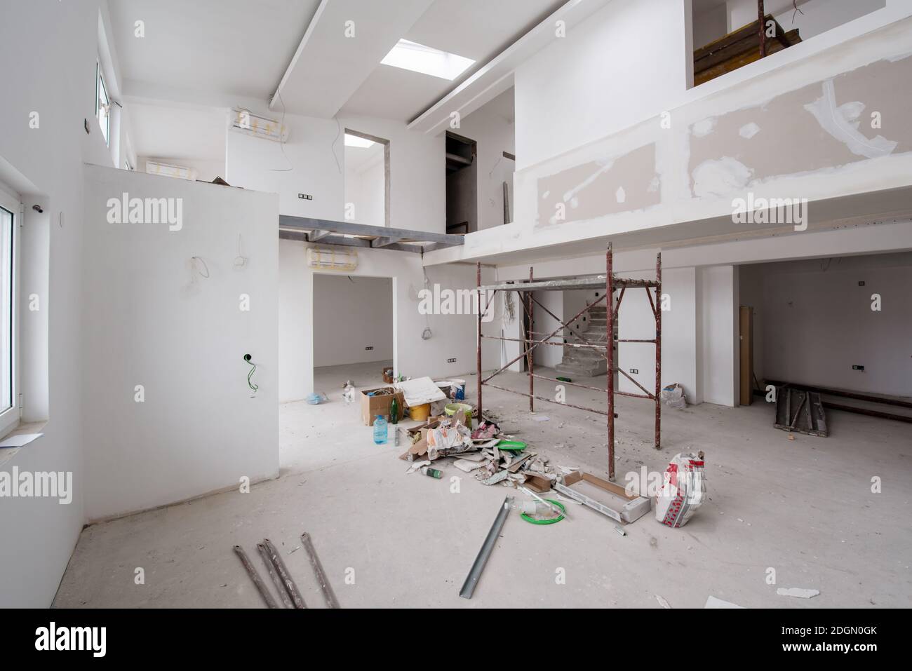 Interior of construction site with scaffolding Stock Photo - Alamy