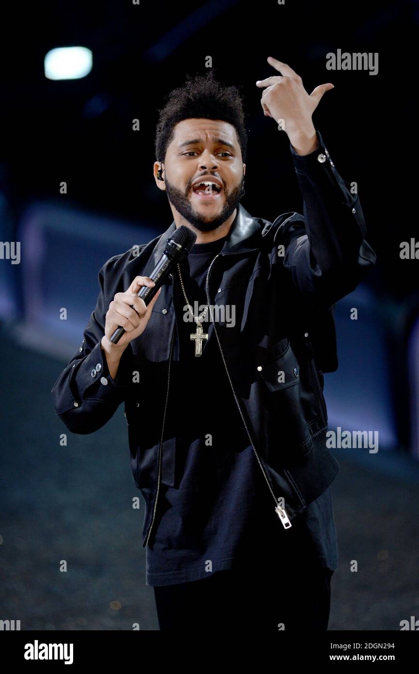 The Weeknd performing live on the catwalk during the Victoria's Secret ...