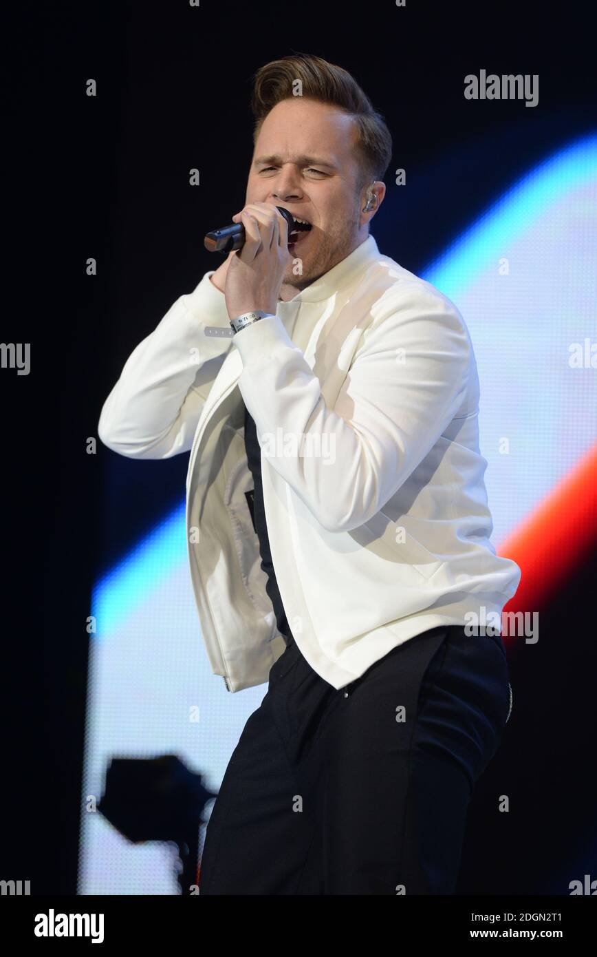 Olly Murs on stage at the Capital FM Jingle Bell Ball 2016 with Coca-Cola at The O2 Arena in ...