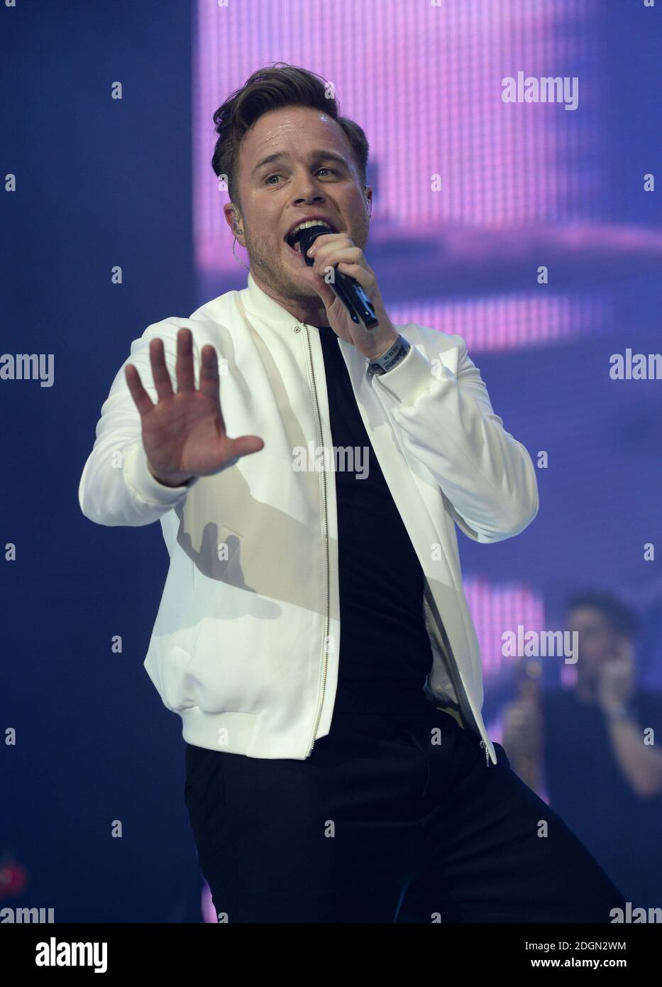 Olly Murs on stage at the Capital FM Jingle Bell Ball 2016 with Coca-Cola at The O2 Arena in ...