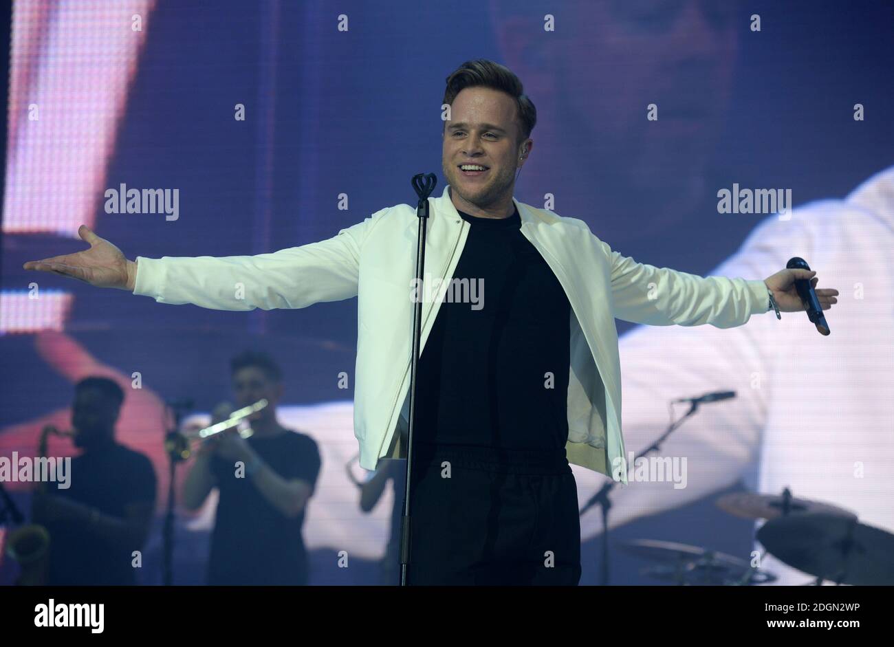 Olly Murs on stage at the Capital FM Jingle Bell Ball 2016 with Coca-Cola at The O2 Arena in ...