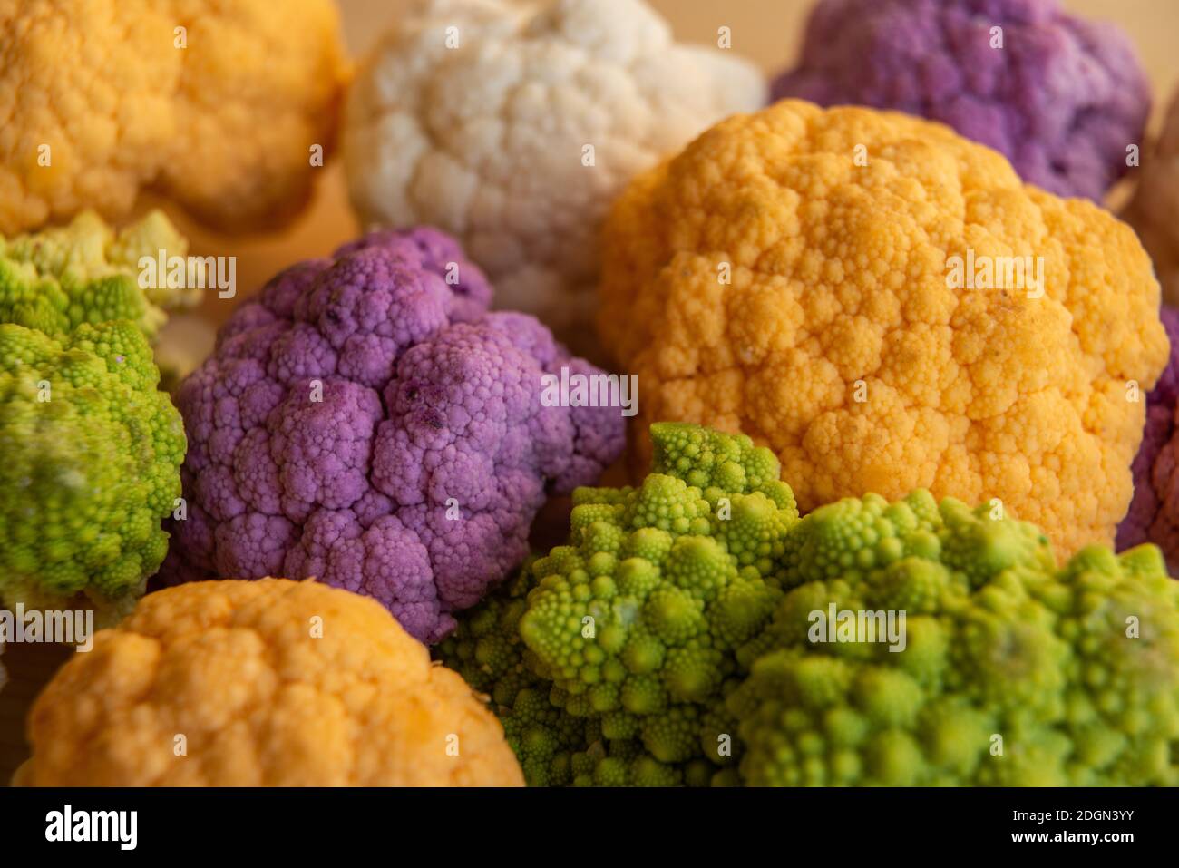 Cauliflower, yellow cauliflower, purple cauliflower and Roman ...