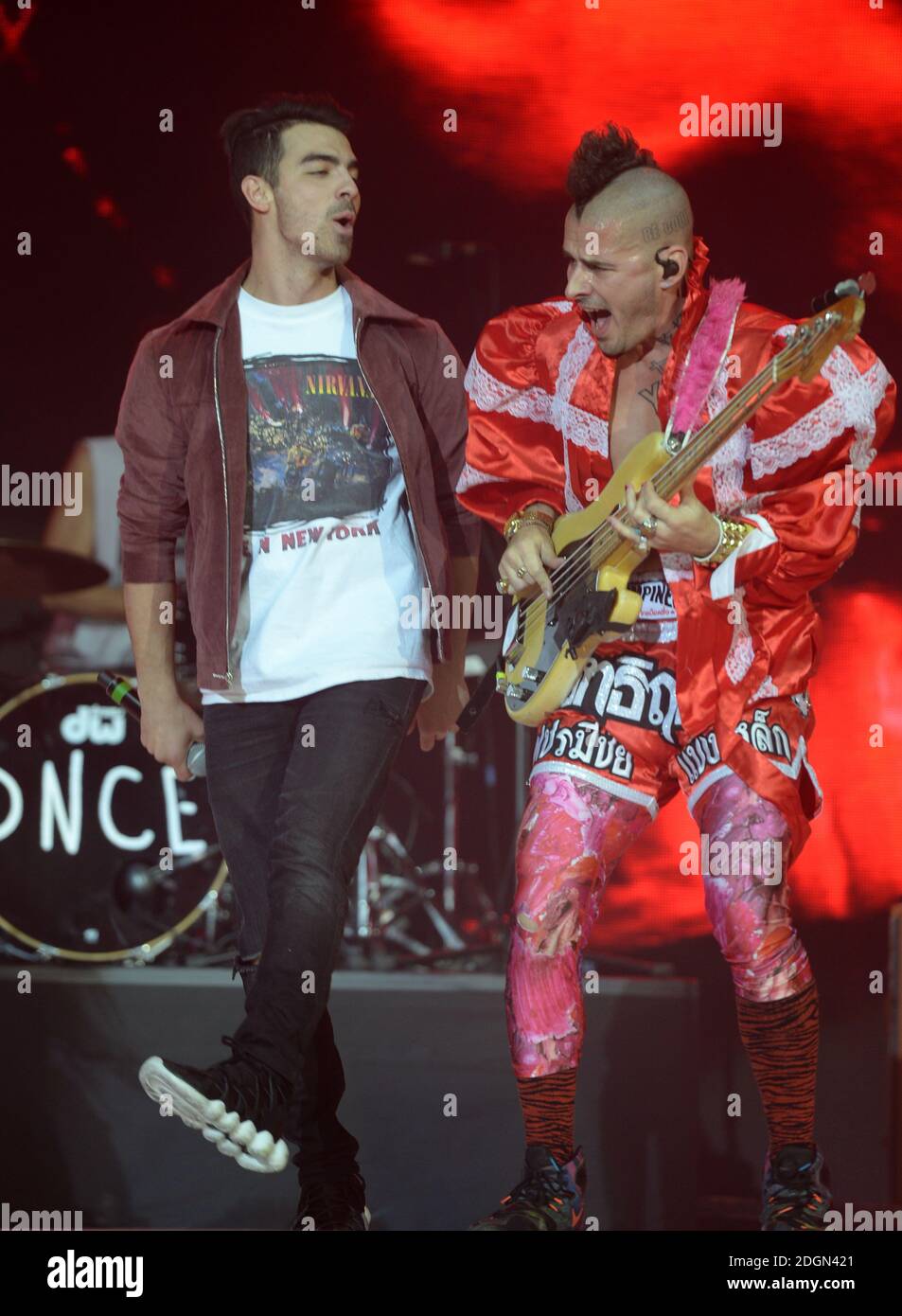 Joe Jonas and Cole Whittle of DNCE on stage at the Capital FM Jingle ...