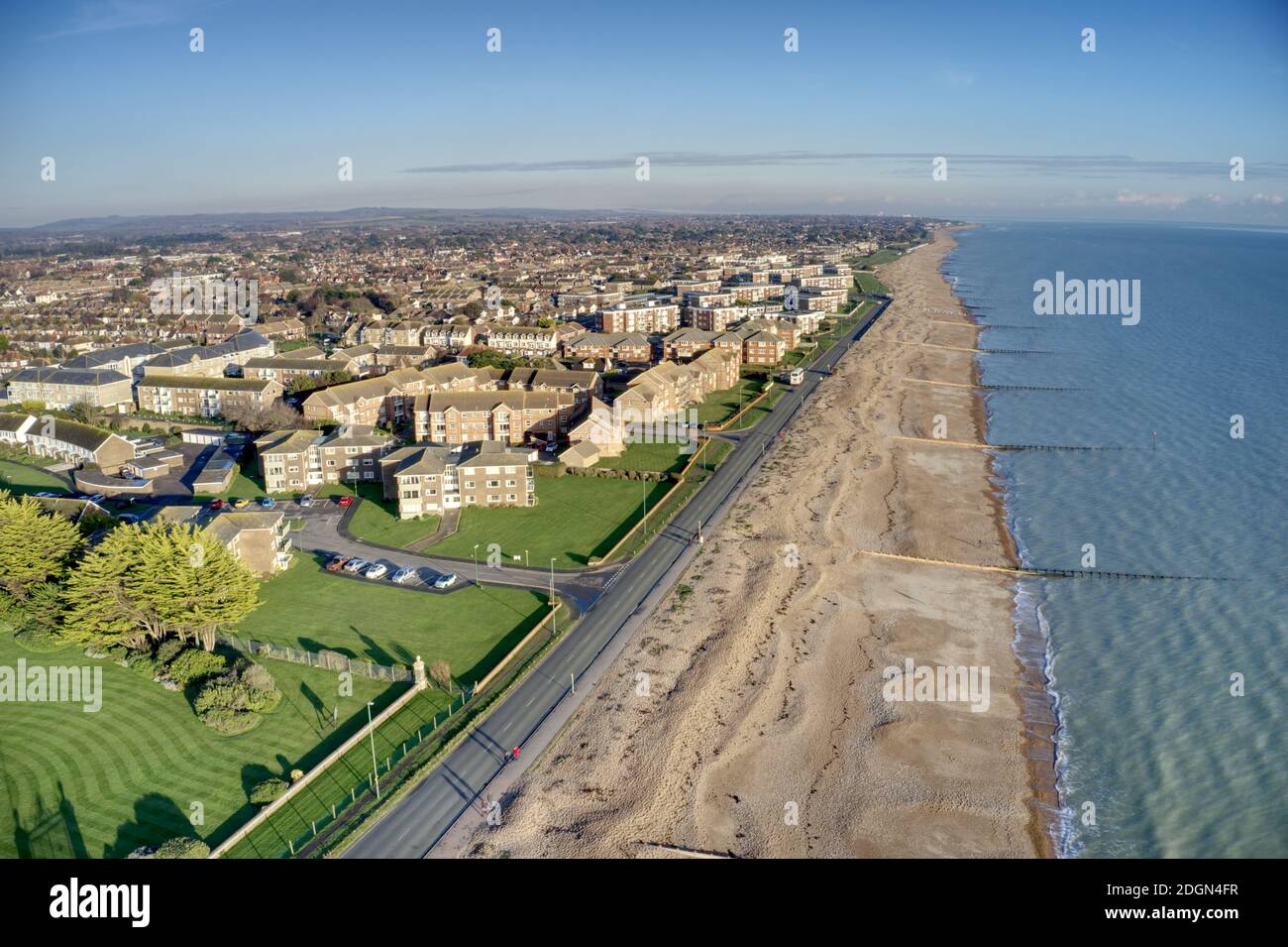 Aerial photo looking towards Rustington on the seafront on a beautiful ...