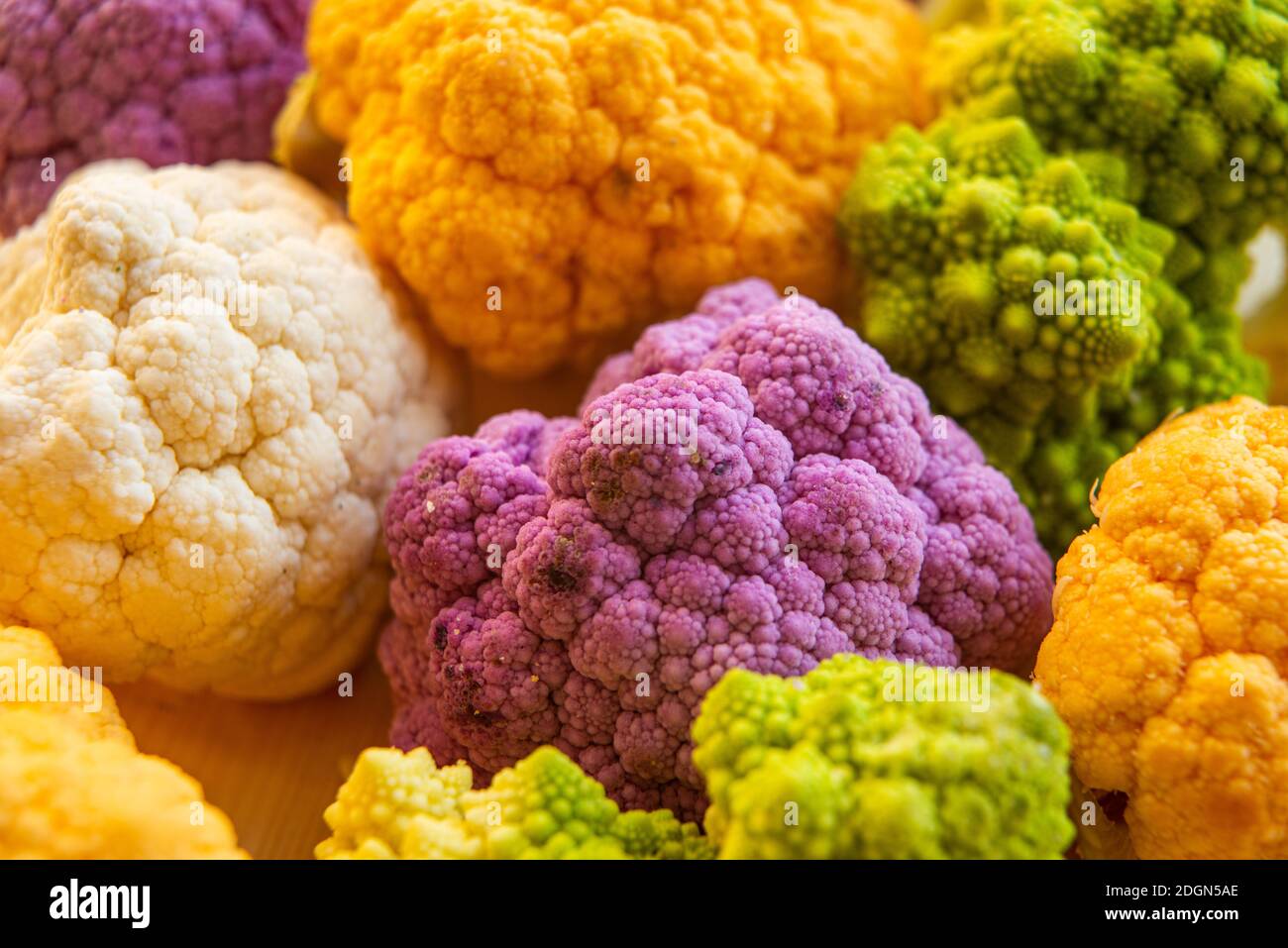 Cauliflower, yellow cauliflower, purple cauliflower and Roman ...