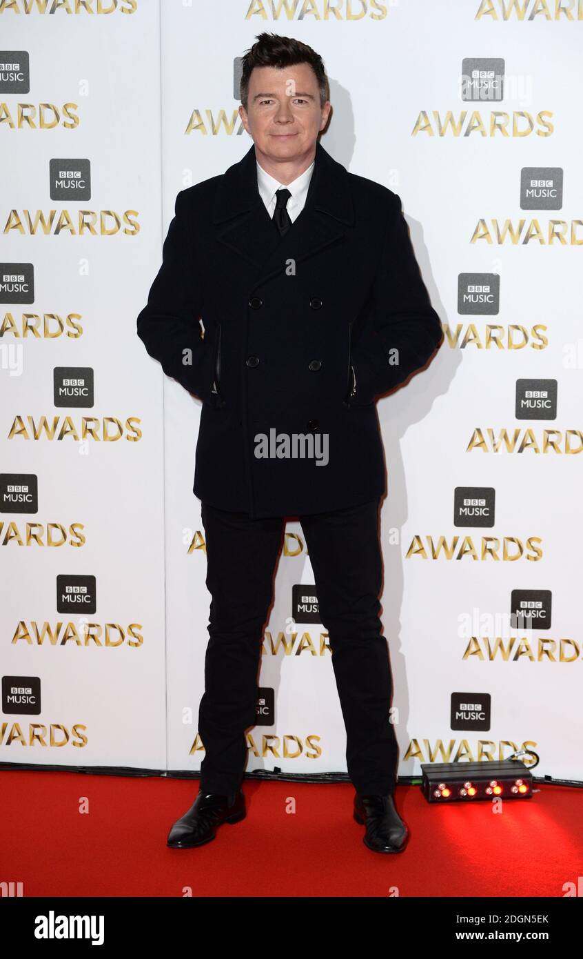 Rick Astley arriving at the BBC Music Awards 2016, Excel Docklands ...
