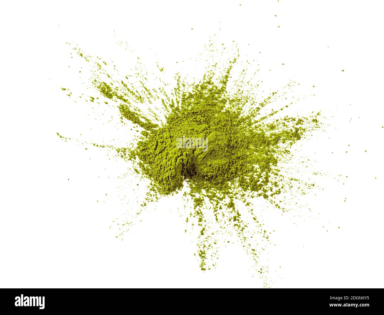Green matcha tea powder explosion,white background Stock Photo - Alamy