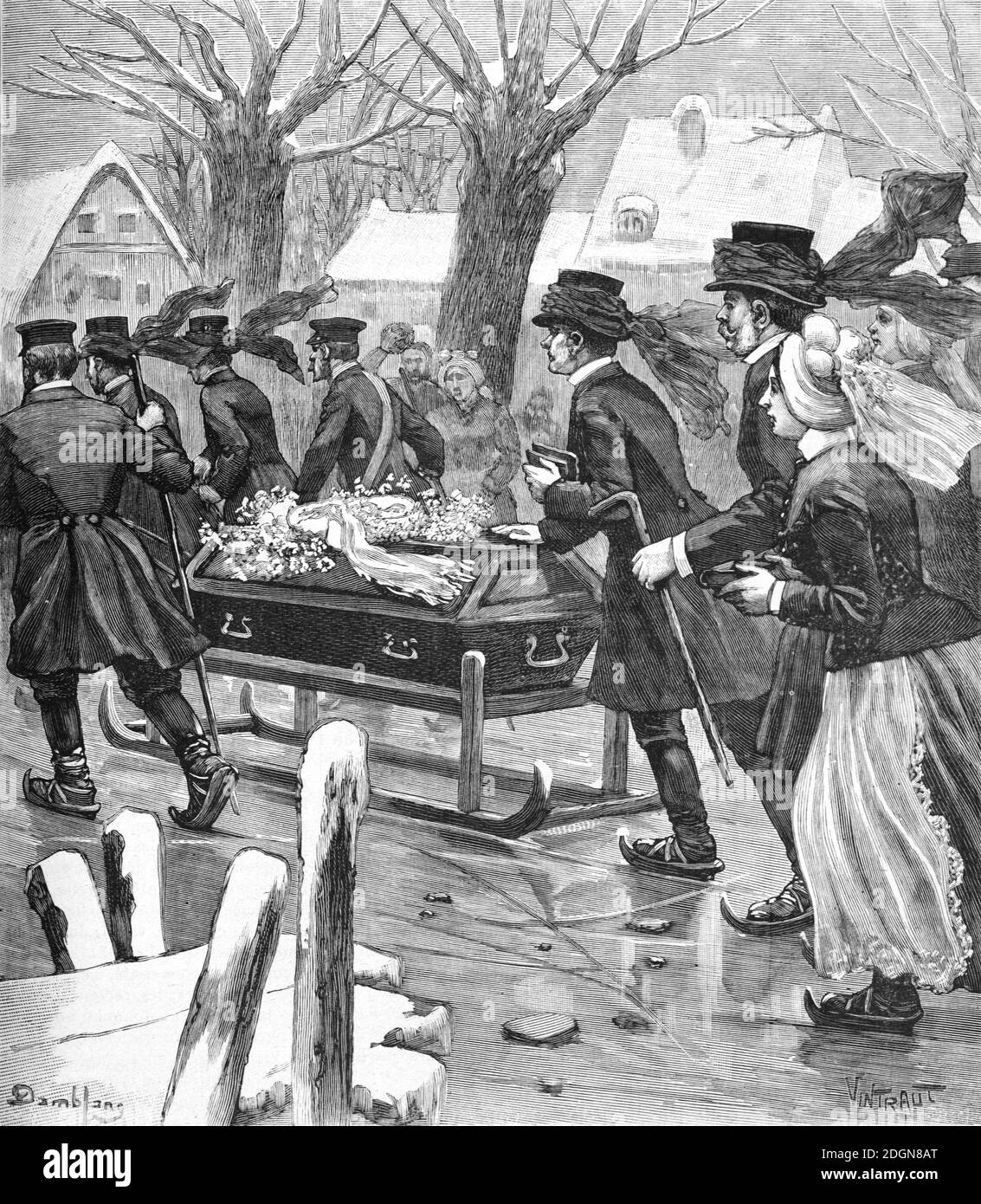 Winter Burial, Coffin or Funeral Cortege on Ice with Sleigh Rugen ...