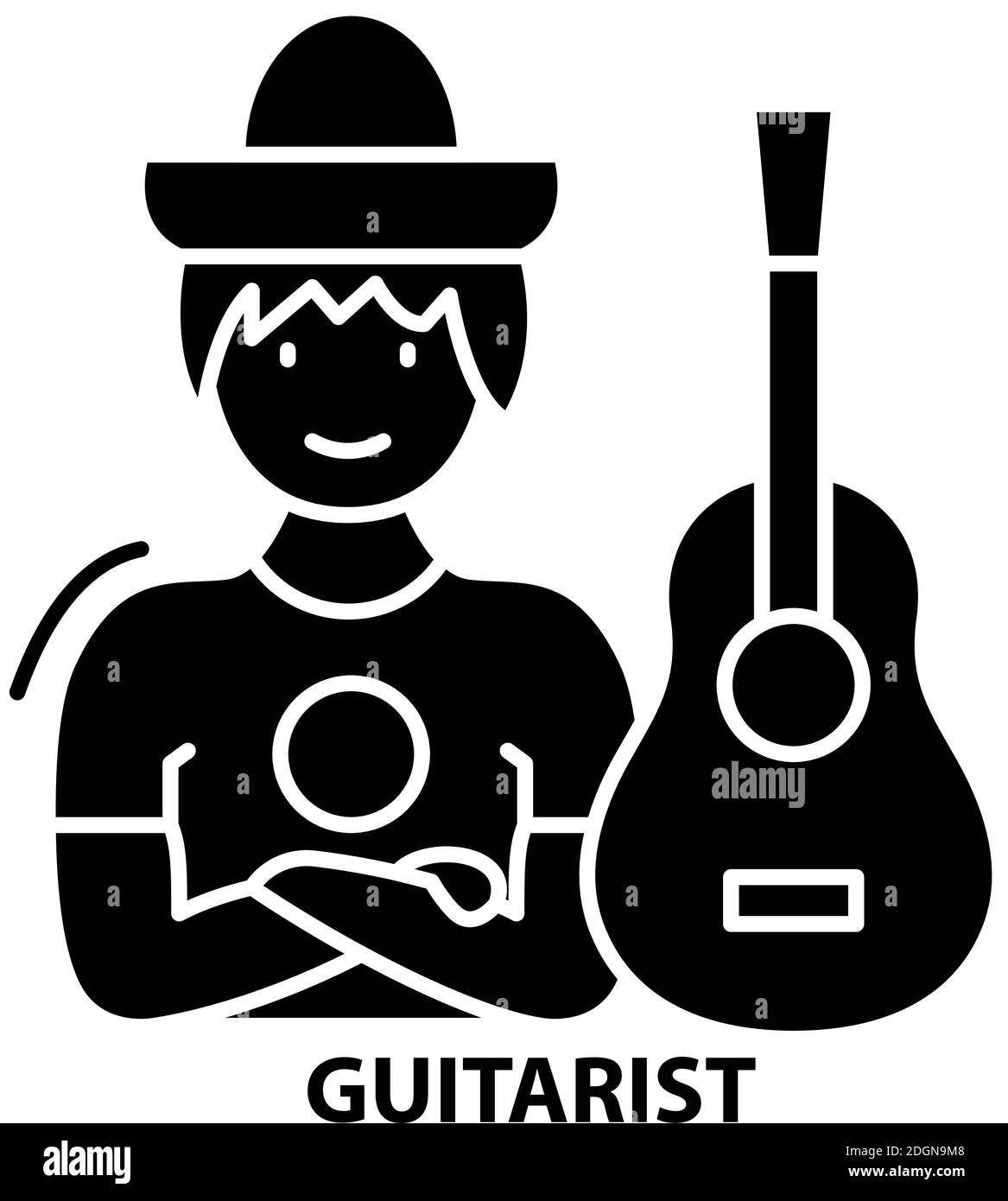 guitarist icon, black vector sign with editable strokes, concept ...
