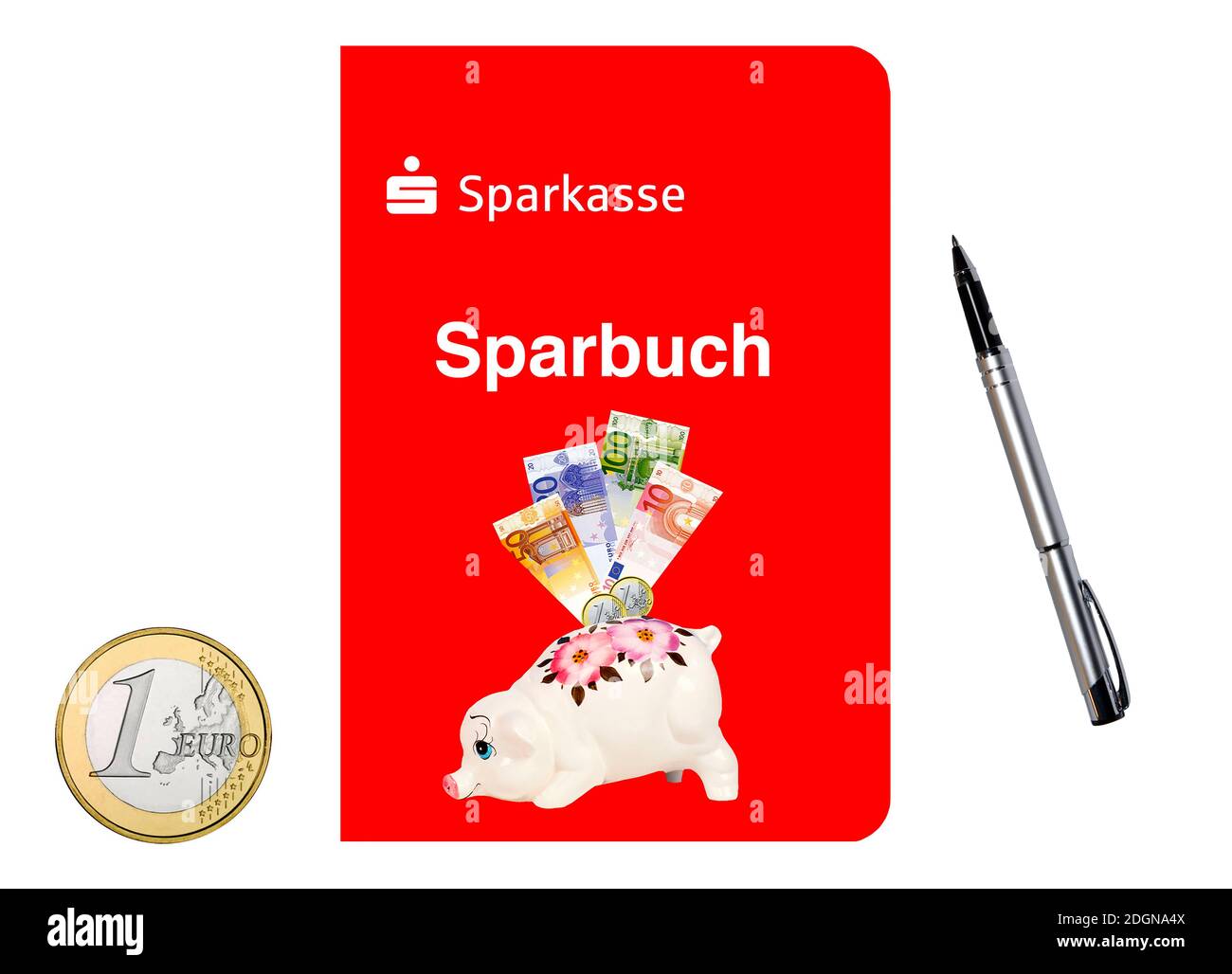 Sparbuch der Sparkasse, Euro Münzen Stock Photo - Alamy