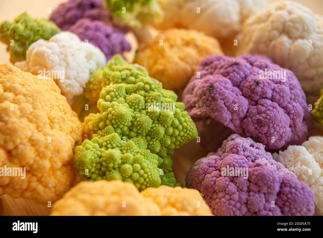 Cauliflower, yellow cauliflower, purple cauliflower and Roman ...