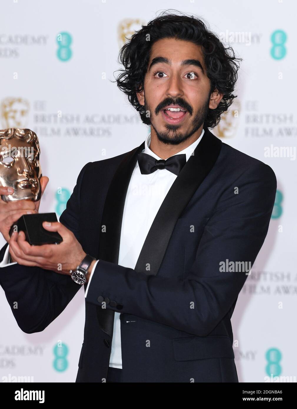 Dev Patel with the award for BEst Supporting Actor 'Lion' in the press ...