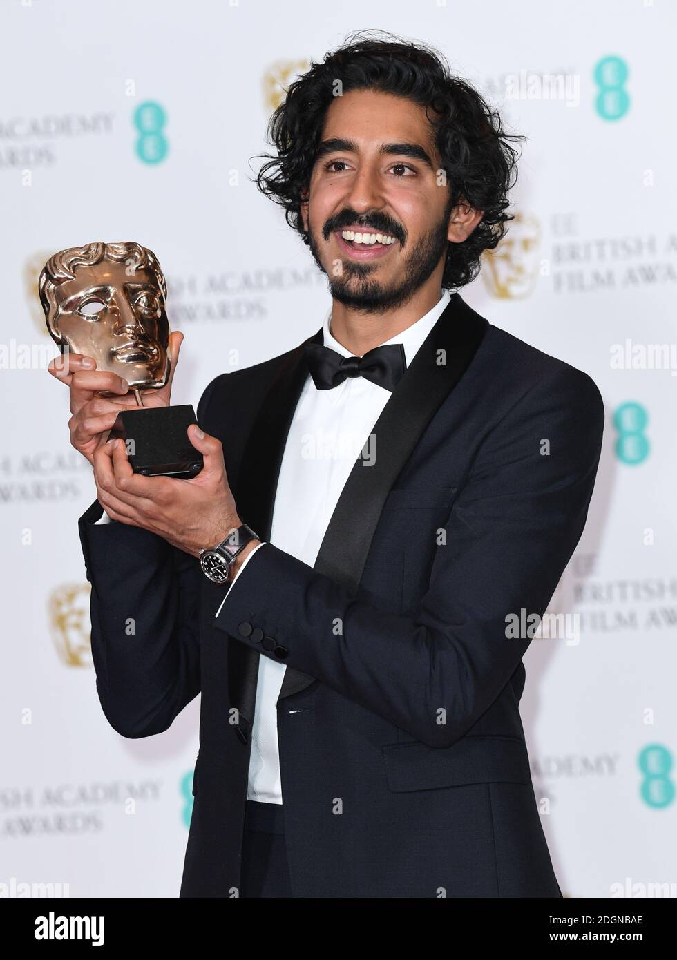 Dev Patel with the award for BEst Supporting Actor 'Lion' in the press ...