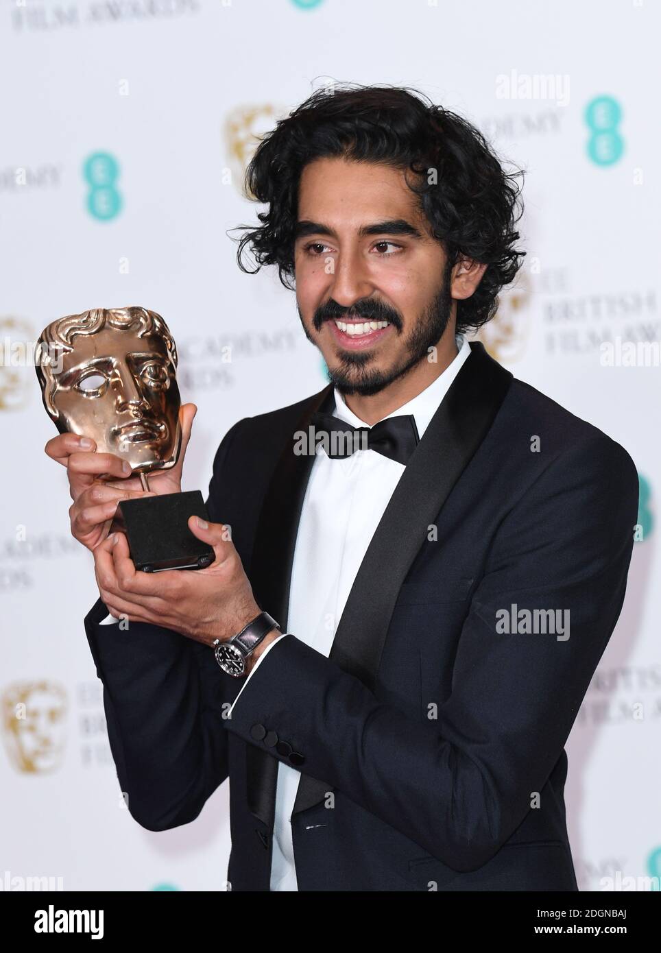 Dev Patel with the award for BEst Supporting Actor 'Lion' in the press ...