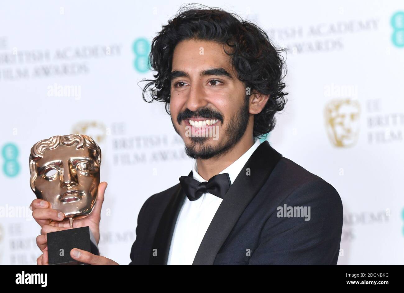 Dev Patel with the award for BEst Supporting Actor 'Lion' in the press ...