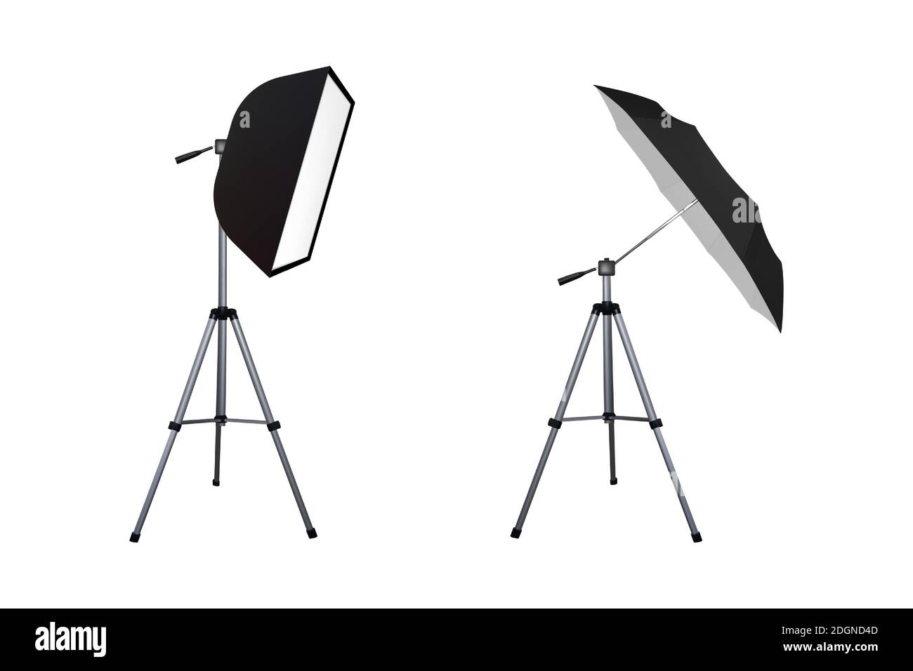 Soft box and black umbrella reflector. Photo equipment. Vector ...