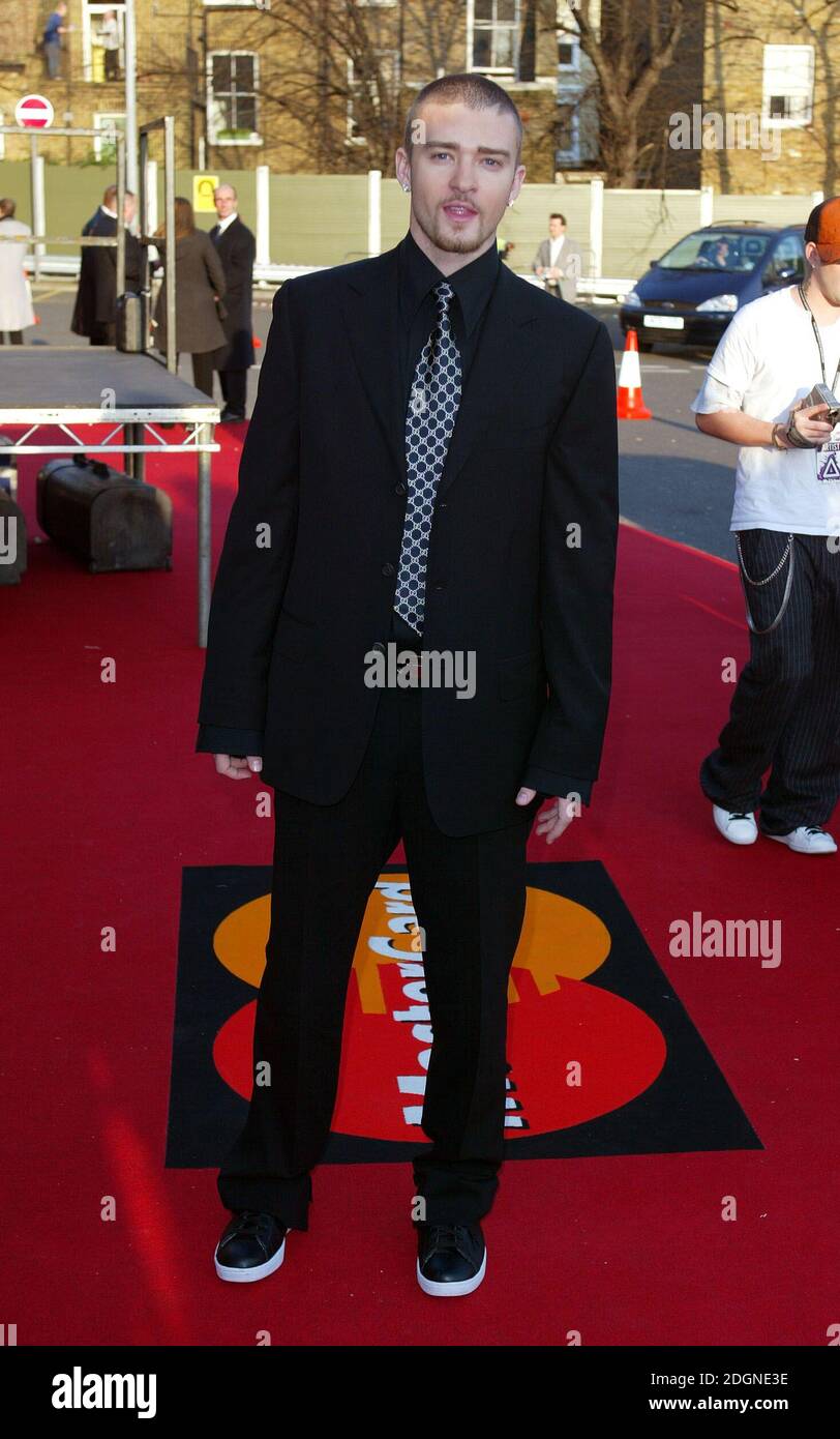 Justin Timberlake arriving at the Brit Awards 2003 in at Earls Court ...