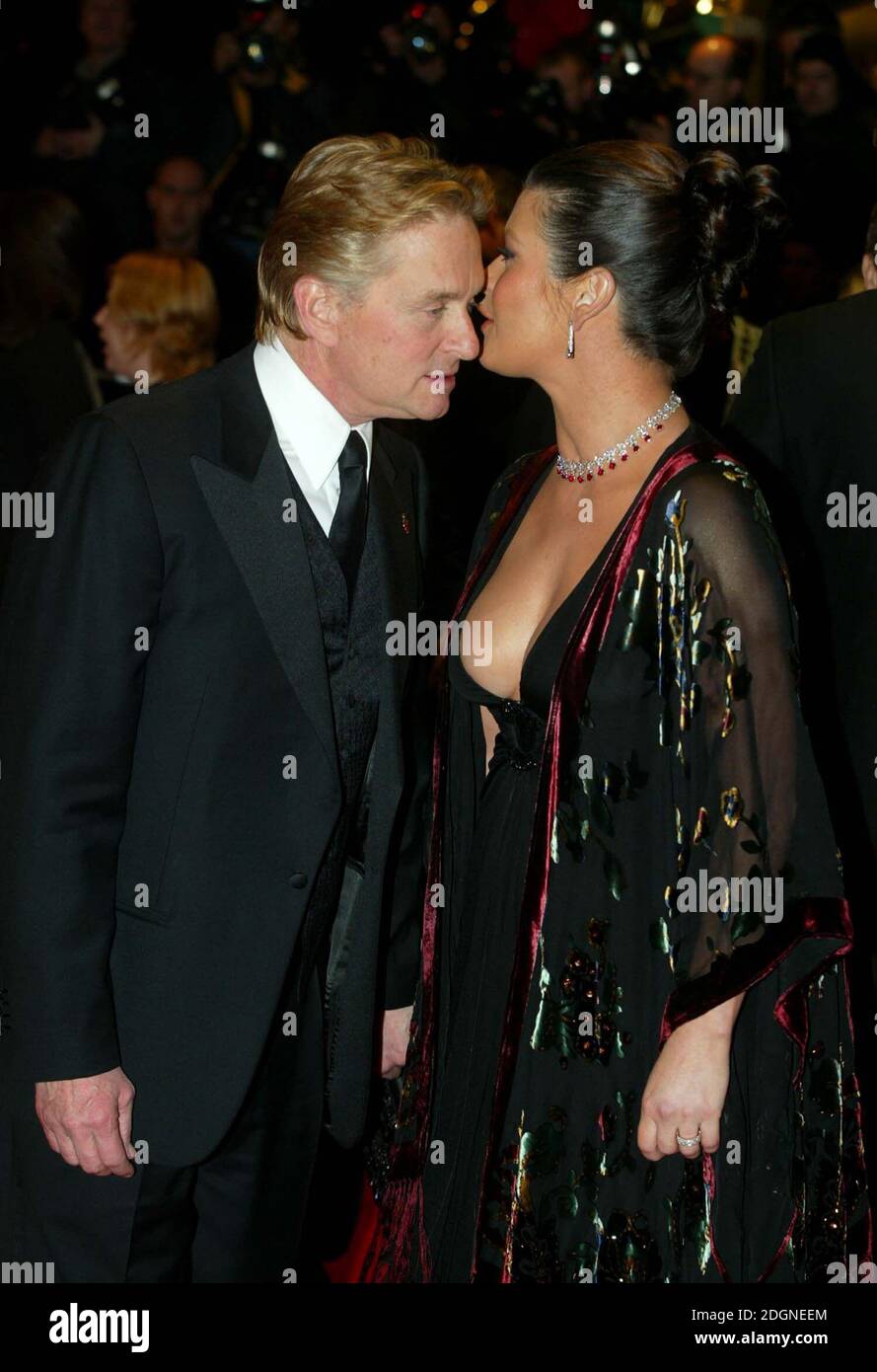 Catherine Zeta Jones and Michael Douglas photographed attending the BAFTA awards held at the ...