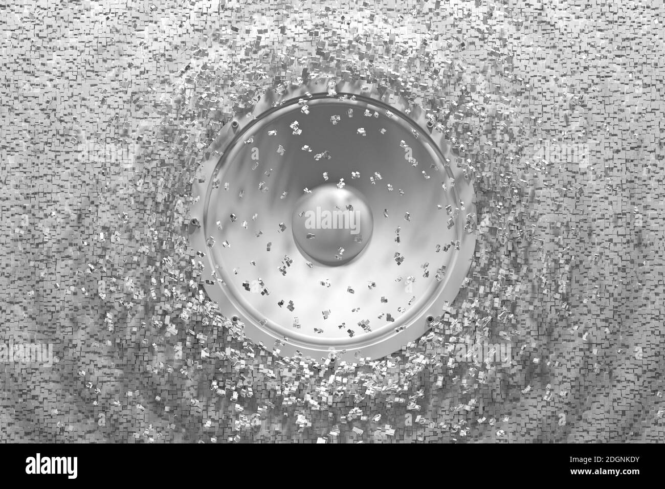 Abstract sound speaker with dynamic bass particle - 3D Illustration ...