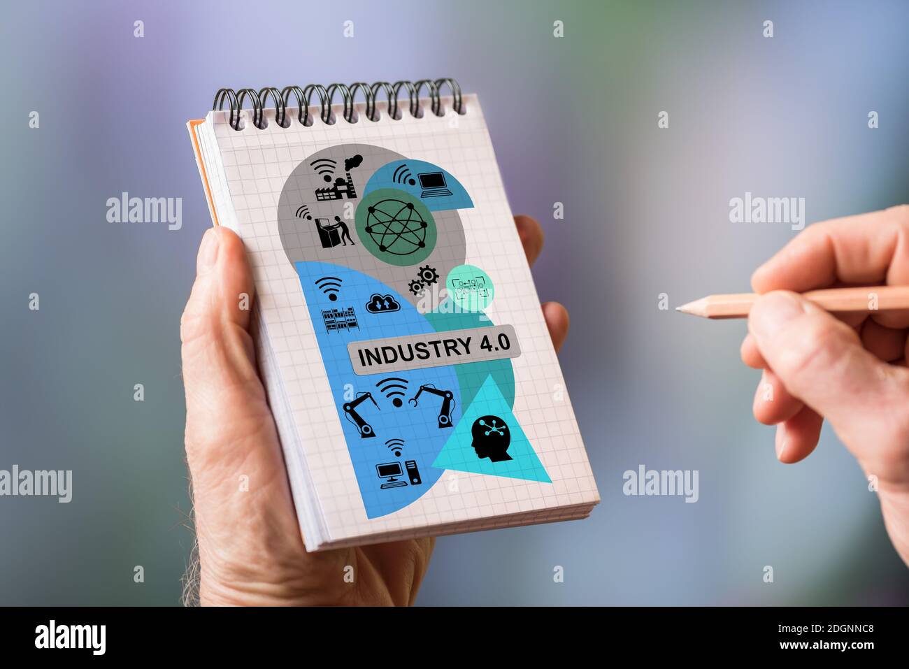 Hand drawing industry 4.0 concept on a notepad Stock Photo - Alamy