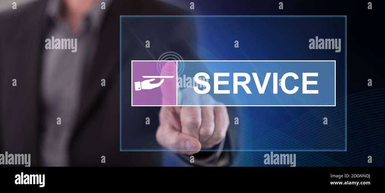 Man touching a customer service concept on a touch screen with his ...