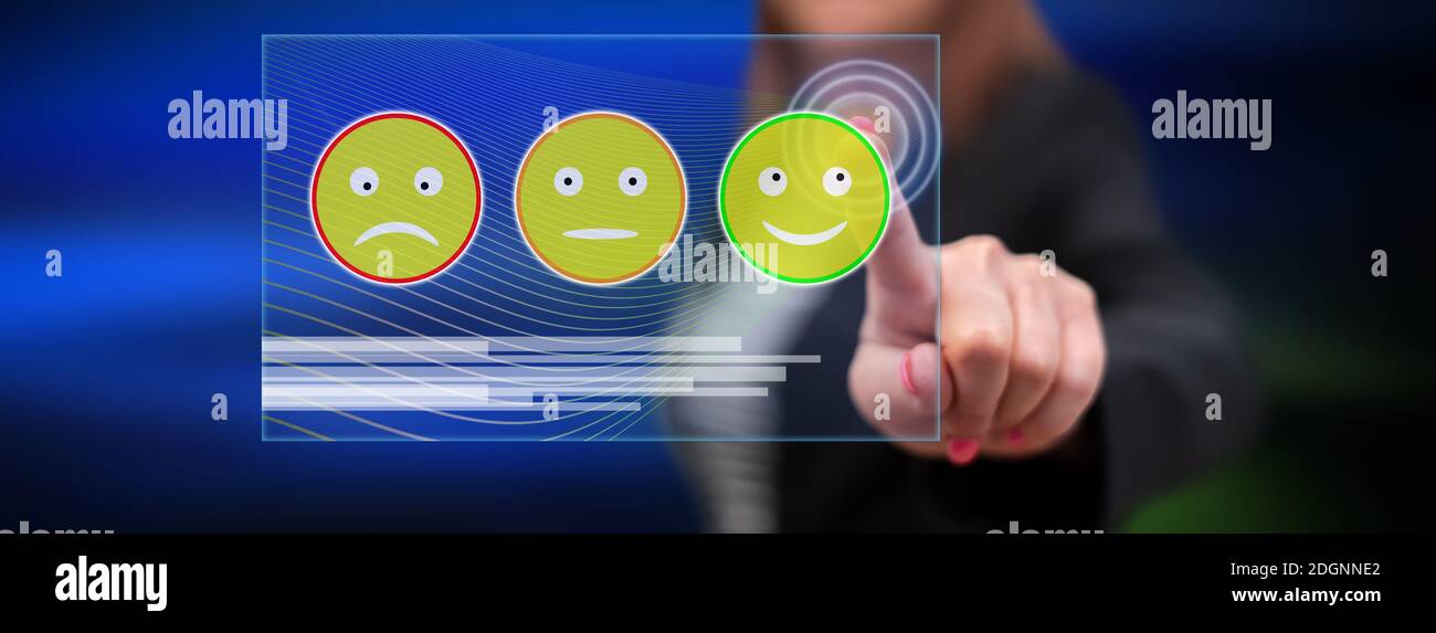 Woman touching a customer satisfaction concept on a touch screen with ...