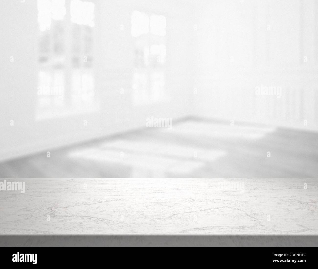 Blank table top in front of blurry room - Illustration Stock Photo - Alamy