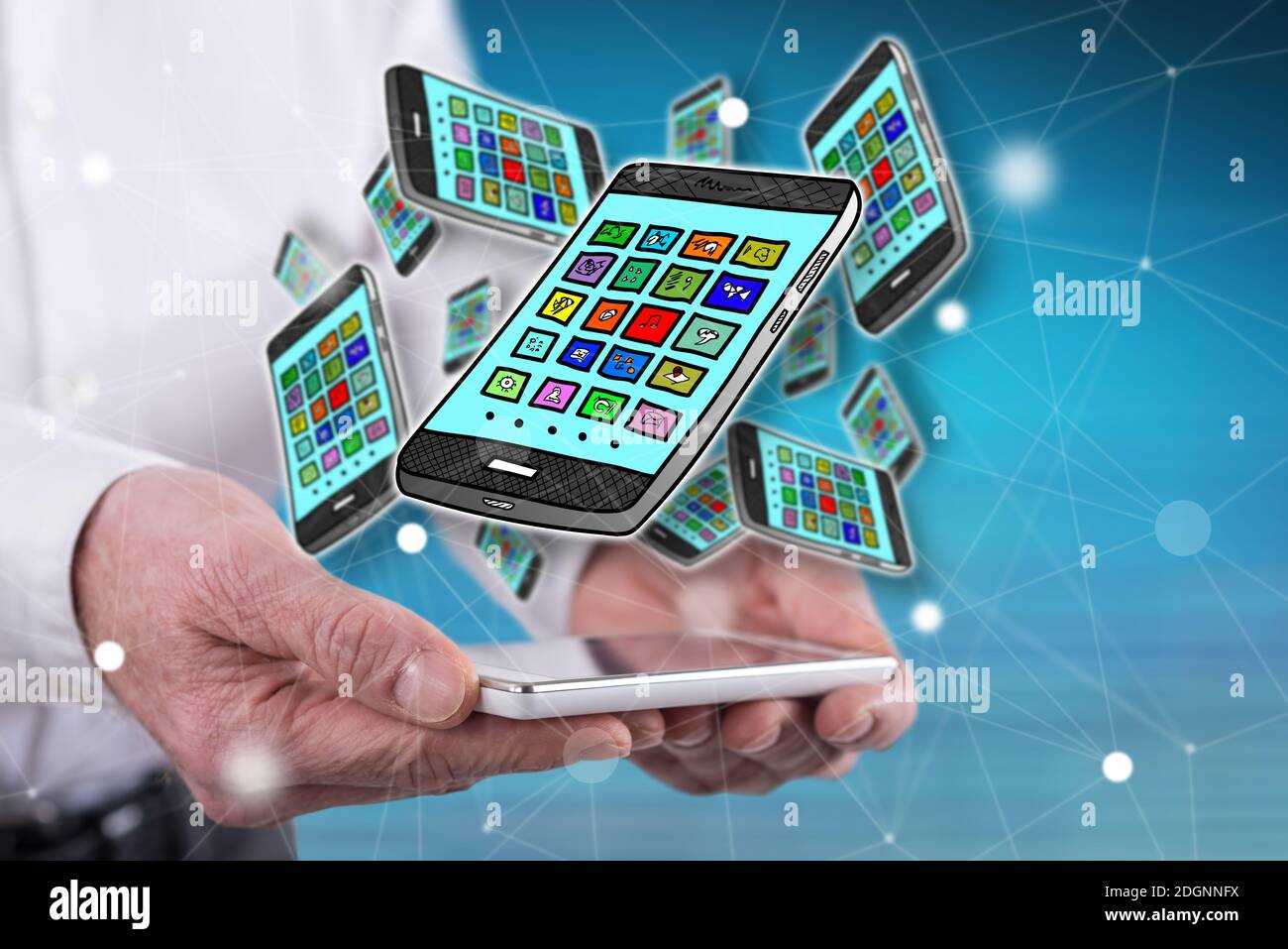 Apps concept above smartphone hi-res stock photography and images - Alamy