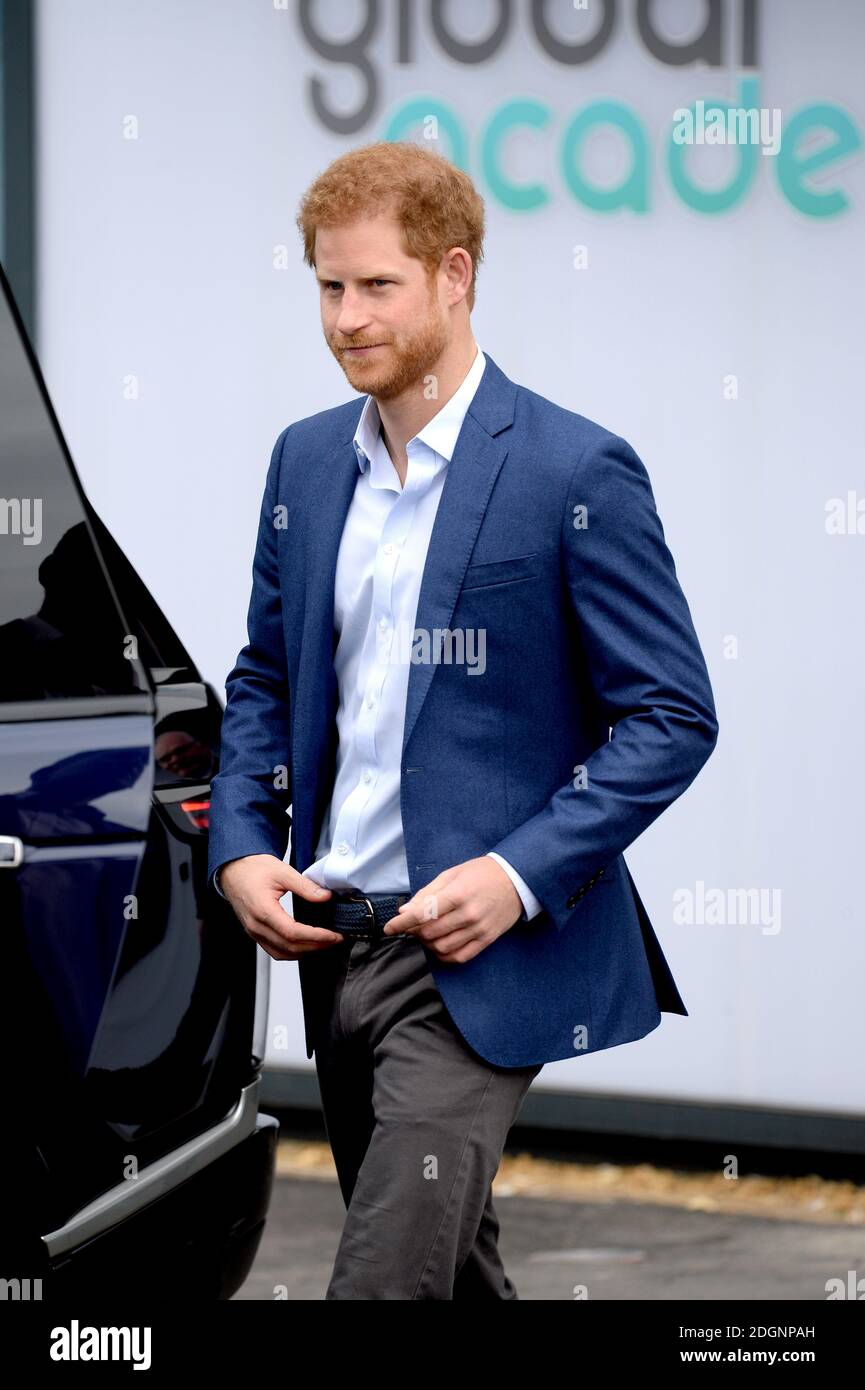 Prince Harry after attending the opening of The Global Academy, Hayes ...