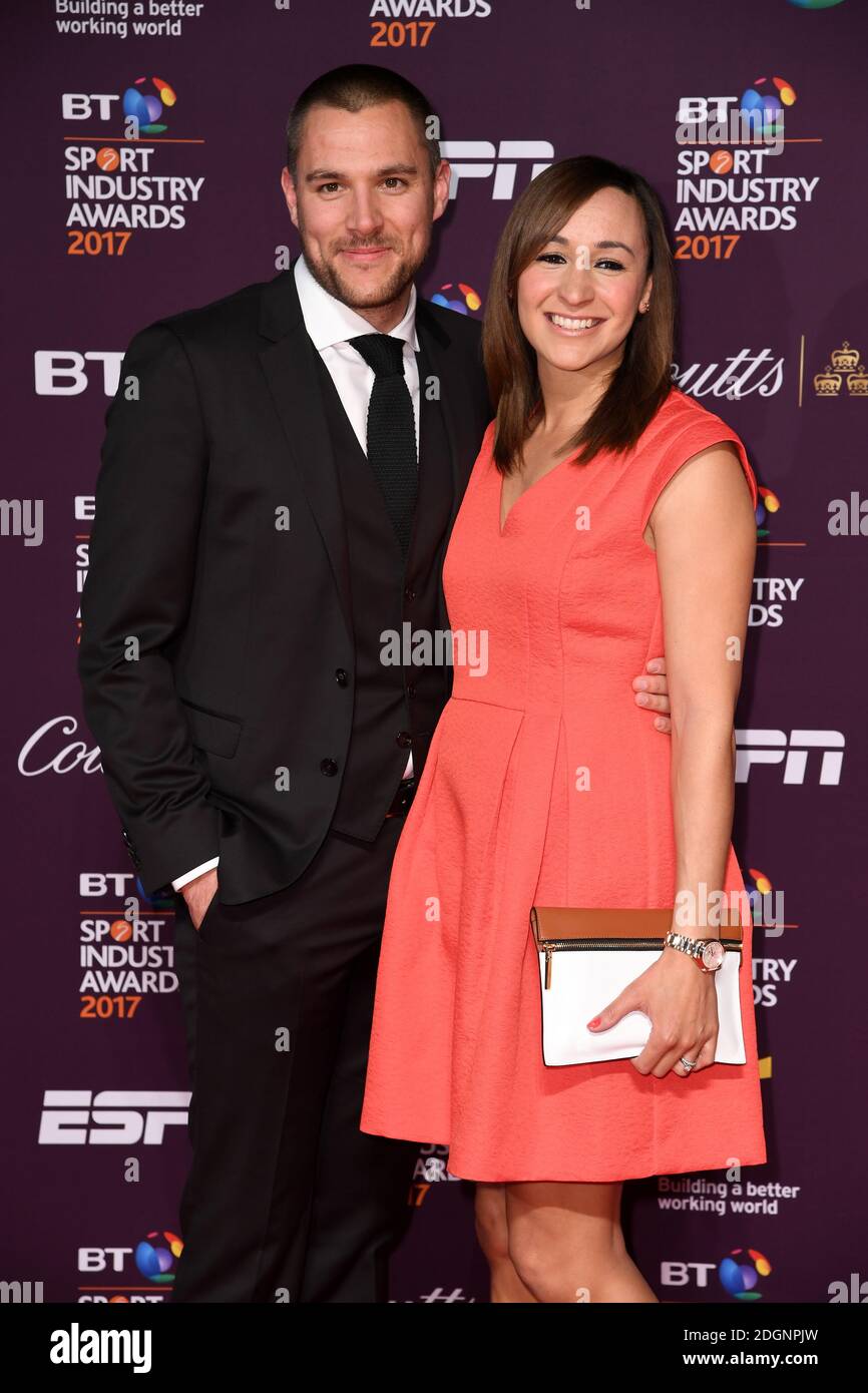 Jessica Ennis-Hill and husband Andy attending the BT Sport Industry ...