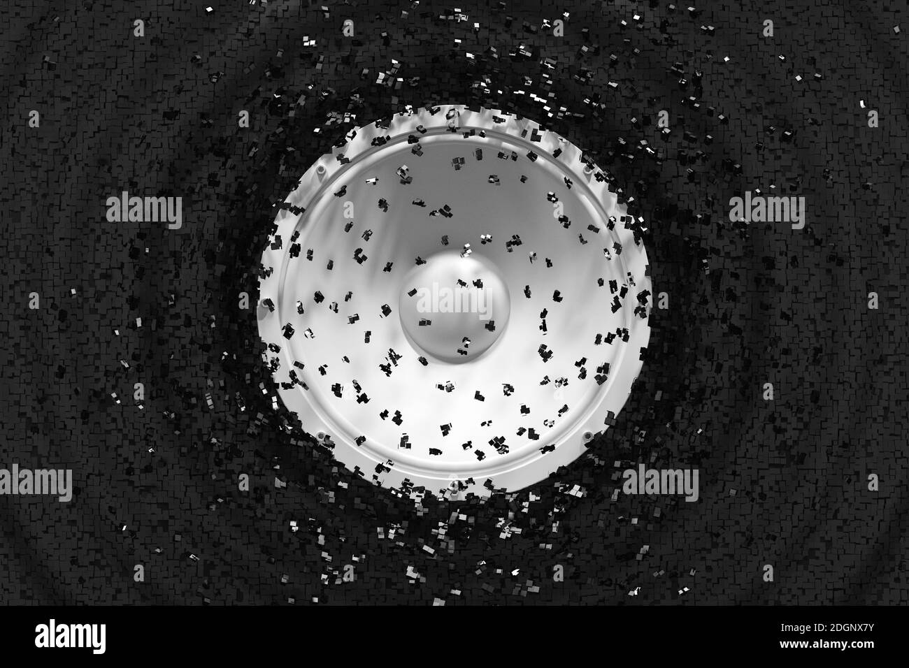 Abstract sound speaker with dynamic bass particle - 3D Illustration ...