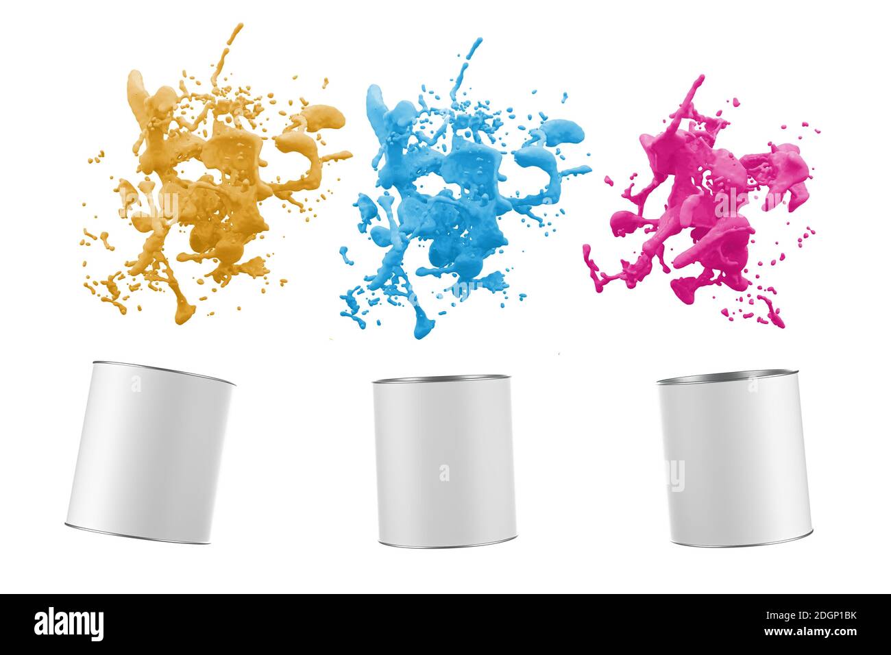 Abstract isolated color splash out of paint buckets - 3D Illustration ...