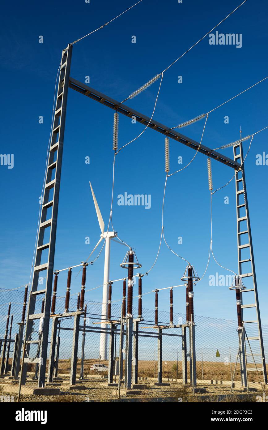 Electrical substation view in Zaragoza province, Aragon in Spain Stock ...