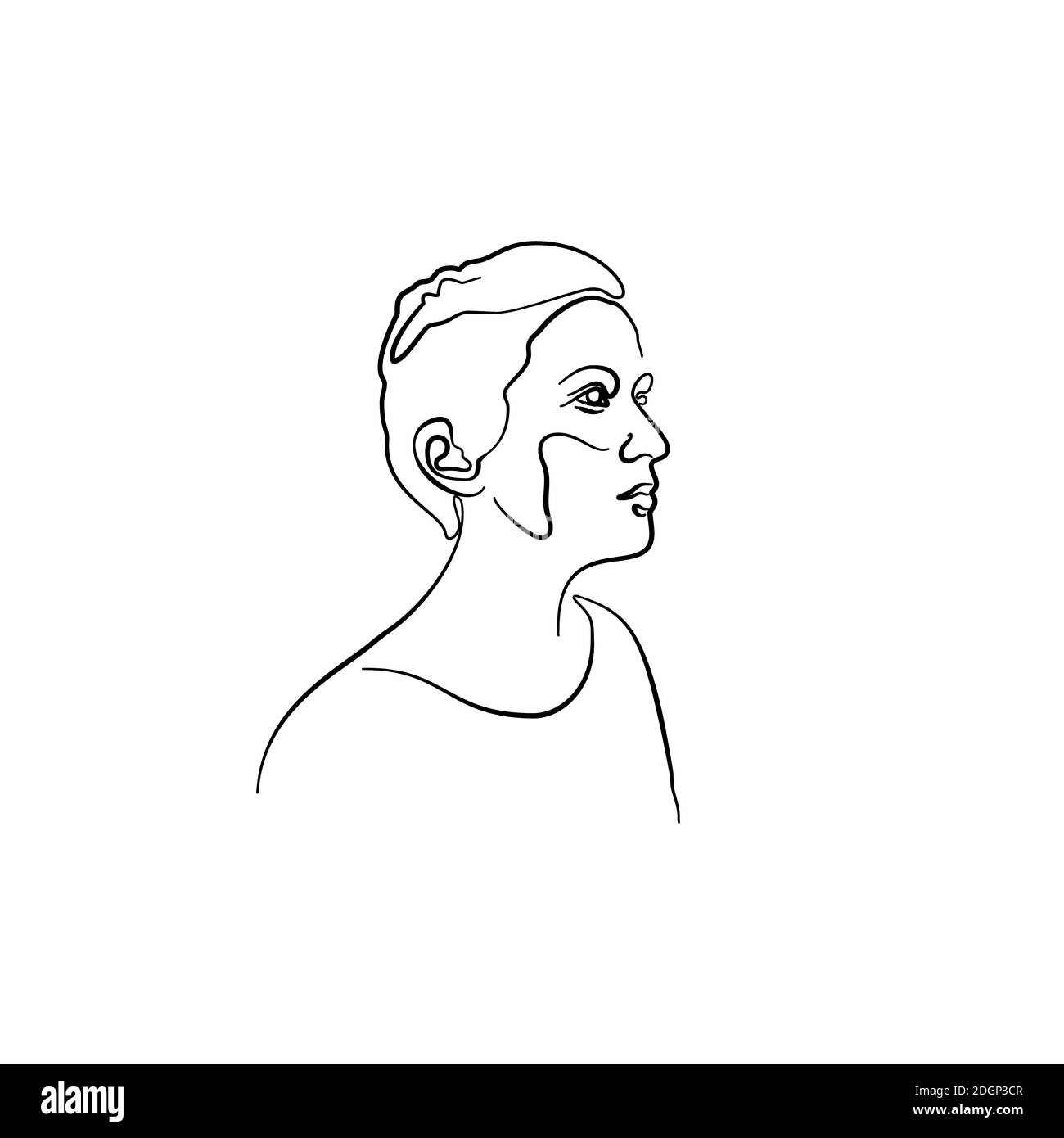 Single line drawing of a woman portrait Isolated on white background ...