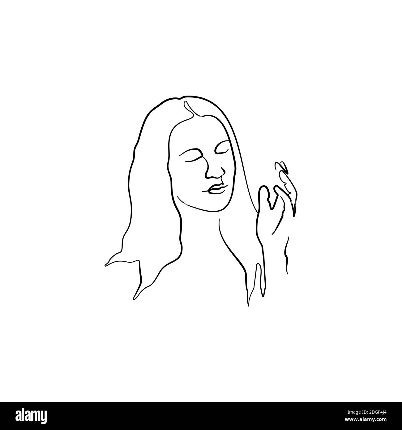 Single line drawing of a woman portrait Isolated on white background ...
