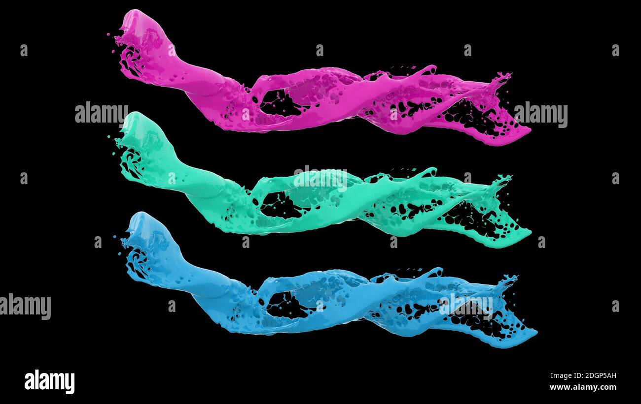 Abstract isolated multi color liquid flow with bubbles - 3D ...