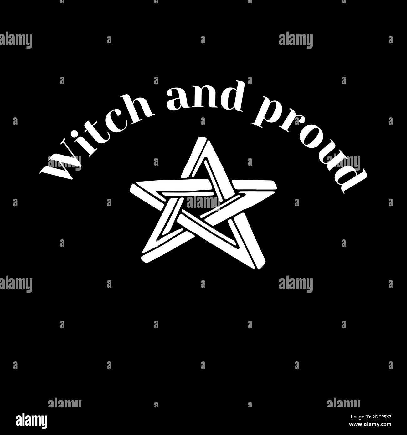 White silhouette of impossible star and text witch and proud ...
