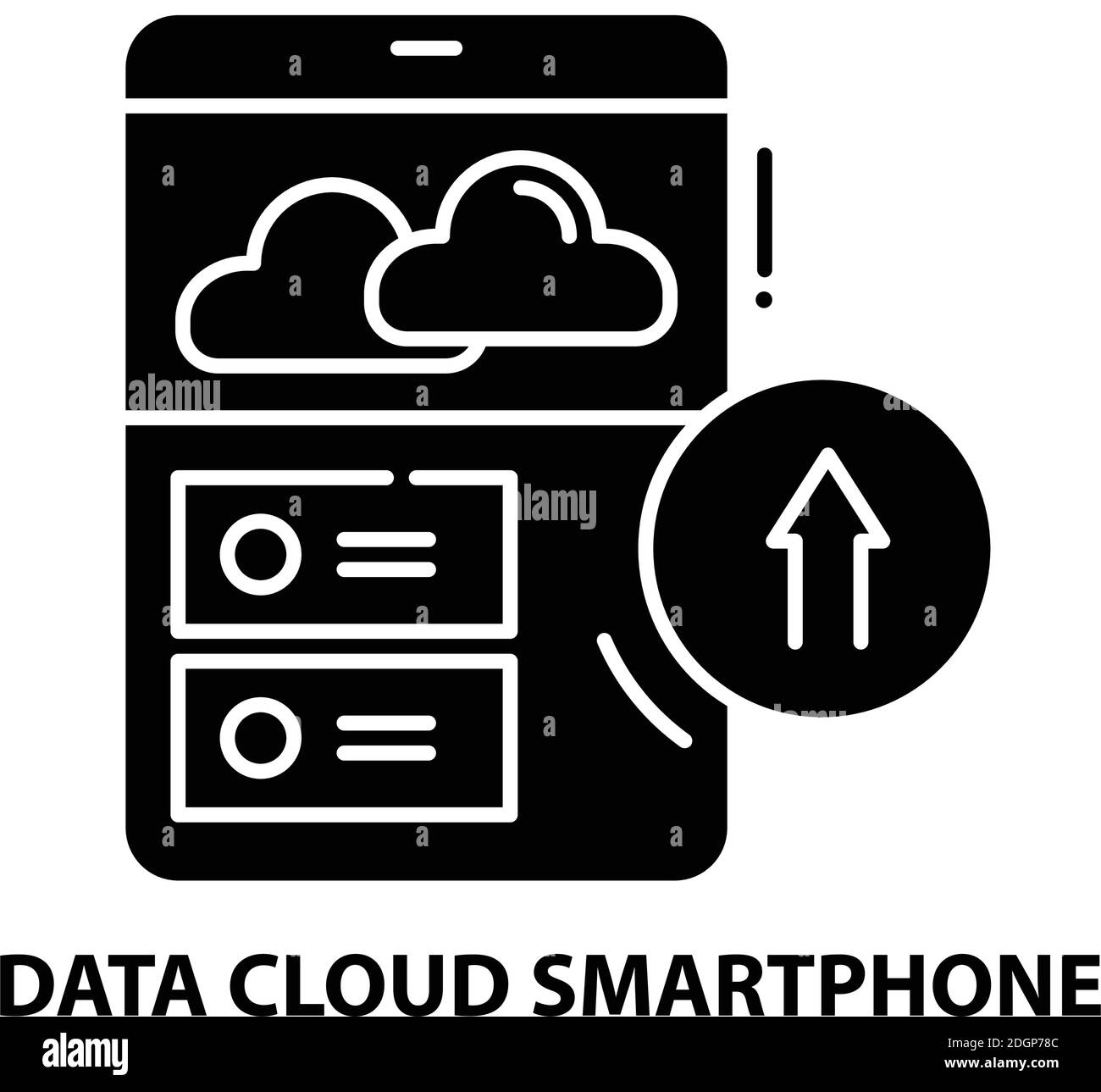 data cloud smartphone icon, black vector sign with editable strokes ...