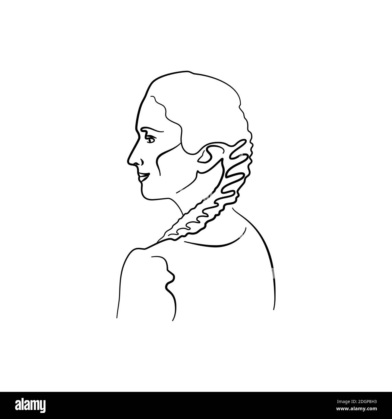Single line drawing of a woman portrait side view. Isolated on white ...
