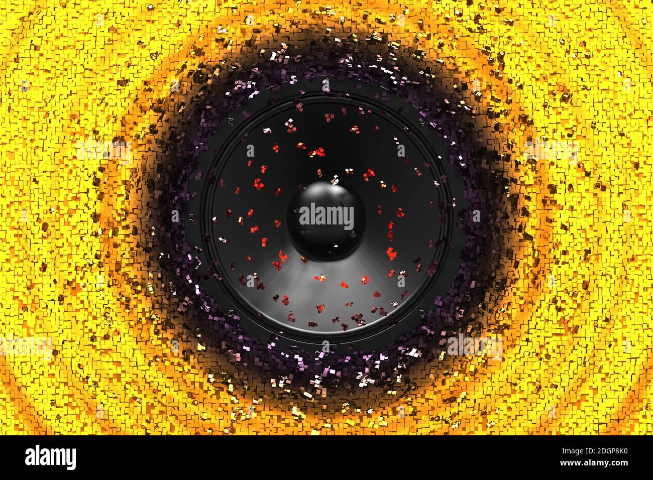 Abstract sound speaker with dynamic bass particle - 3D Illustration ...