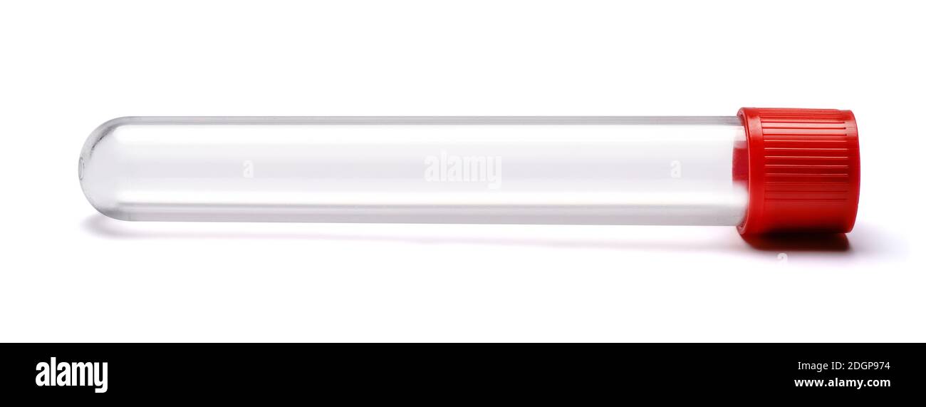 Test tube with red plug isolated on white background with clipping path ...