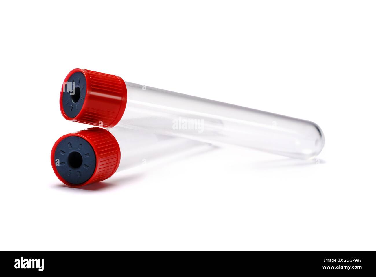Test tube with red plug isolated on white background with clipping path ...