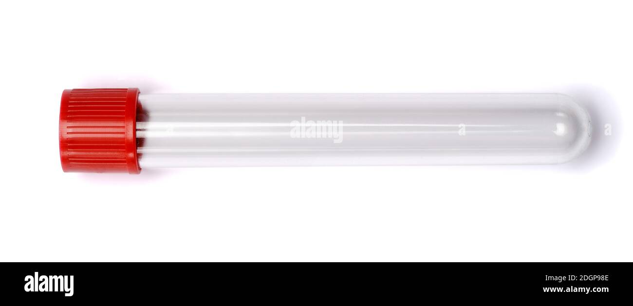 Test tube with red plug isolated on white background with clipping path ...