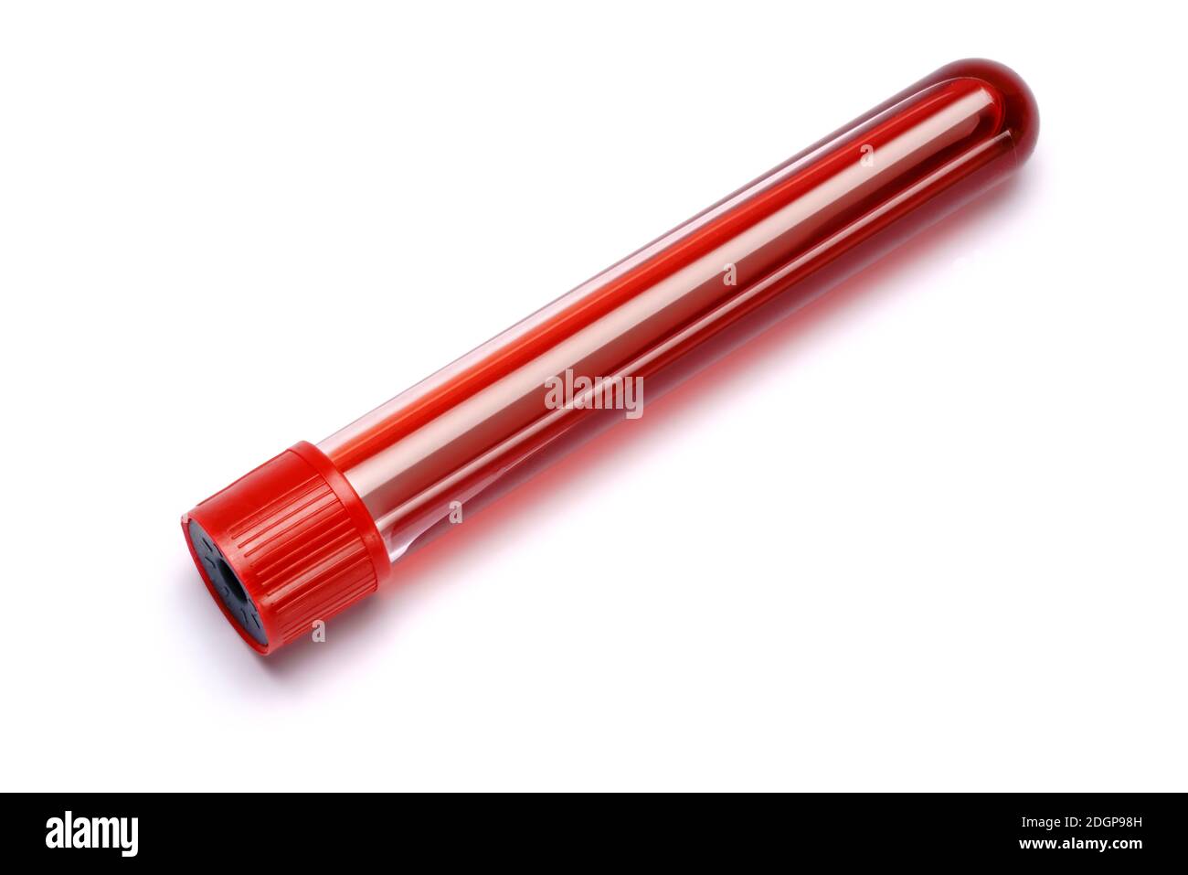 Test tube with red plug isolated on white background with clipping path ...