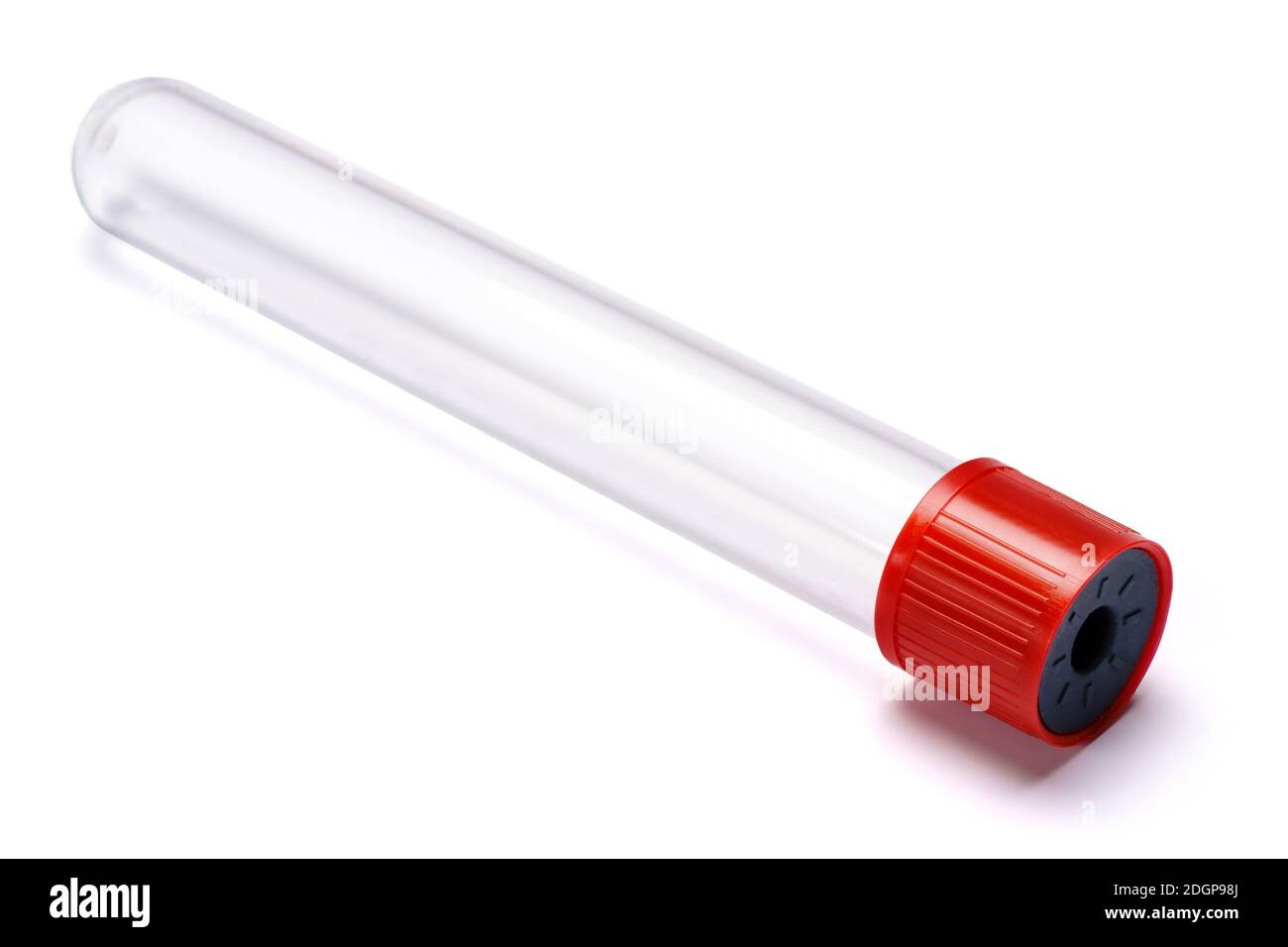 Test tube with red plug isolated on white background with clipping path ...