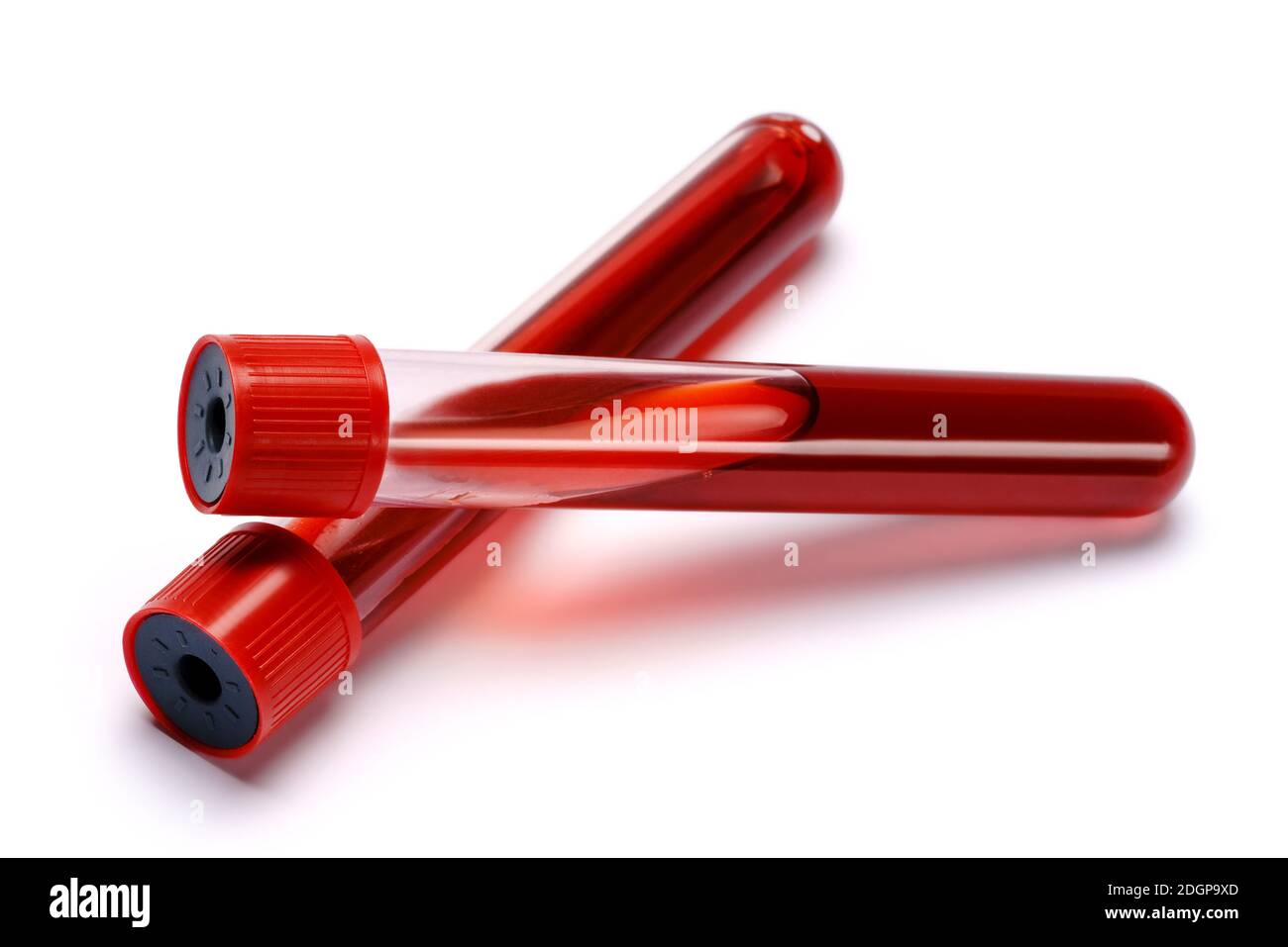 Test tube with red plug isolated on white background with clipping path ...