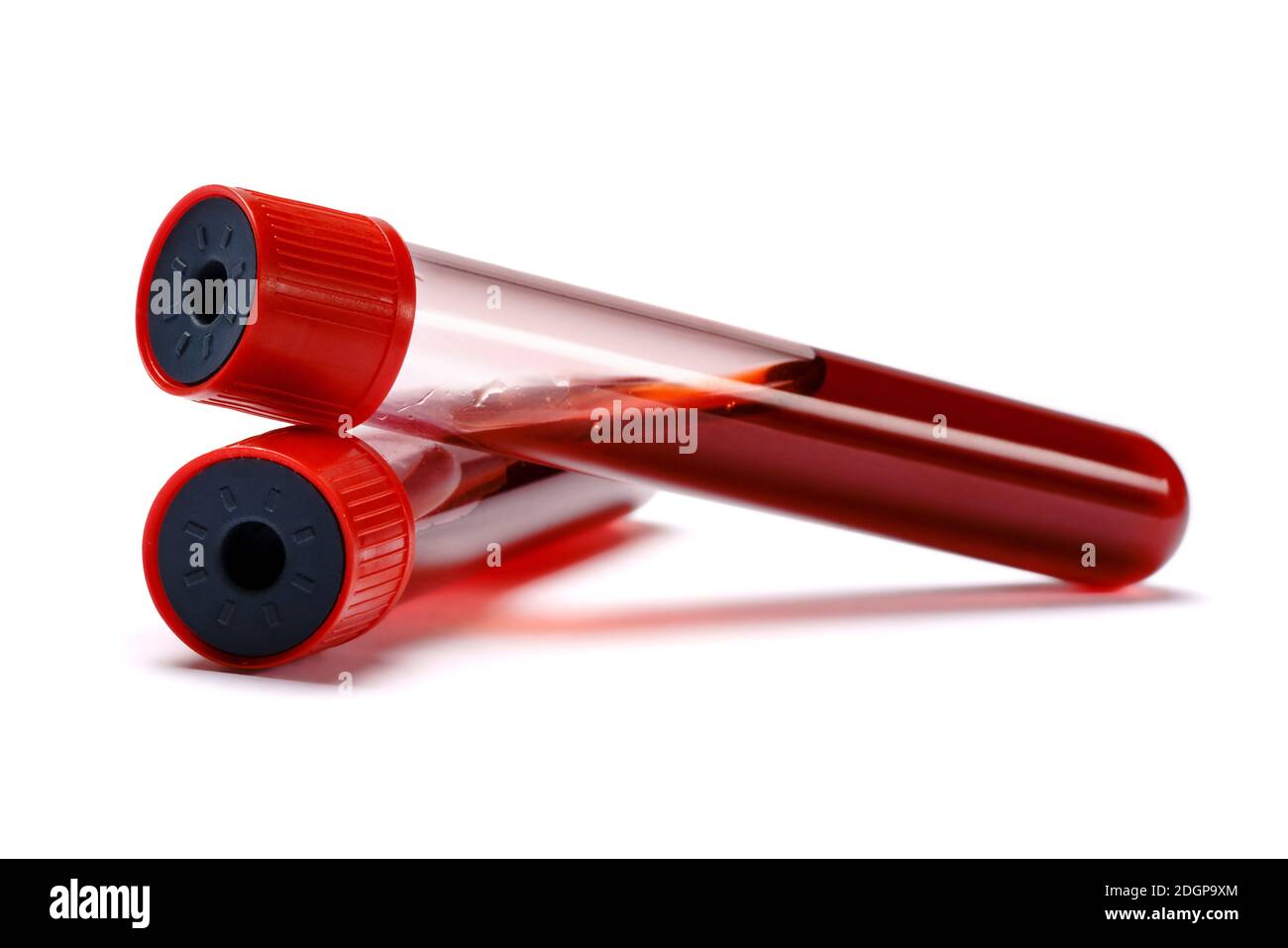 Test tube with red plug isolated on white background with clipping path ...