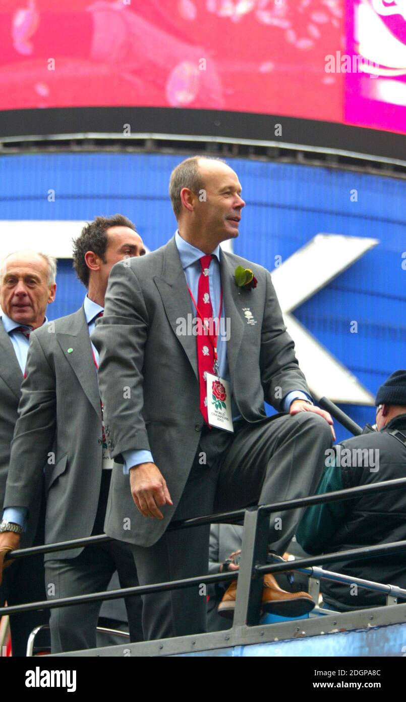 Clive Woodward on the England rugby team's World Cup victory parade bus ...